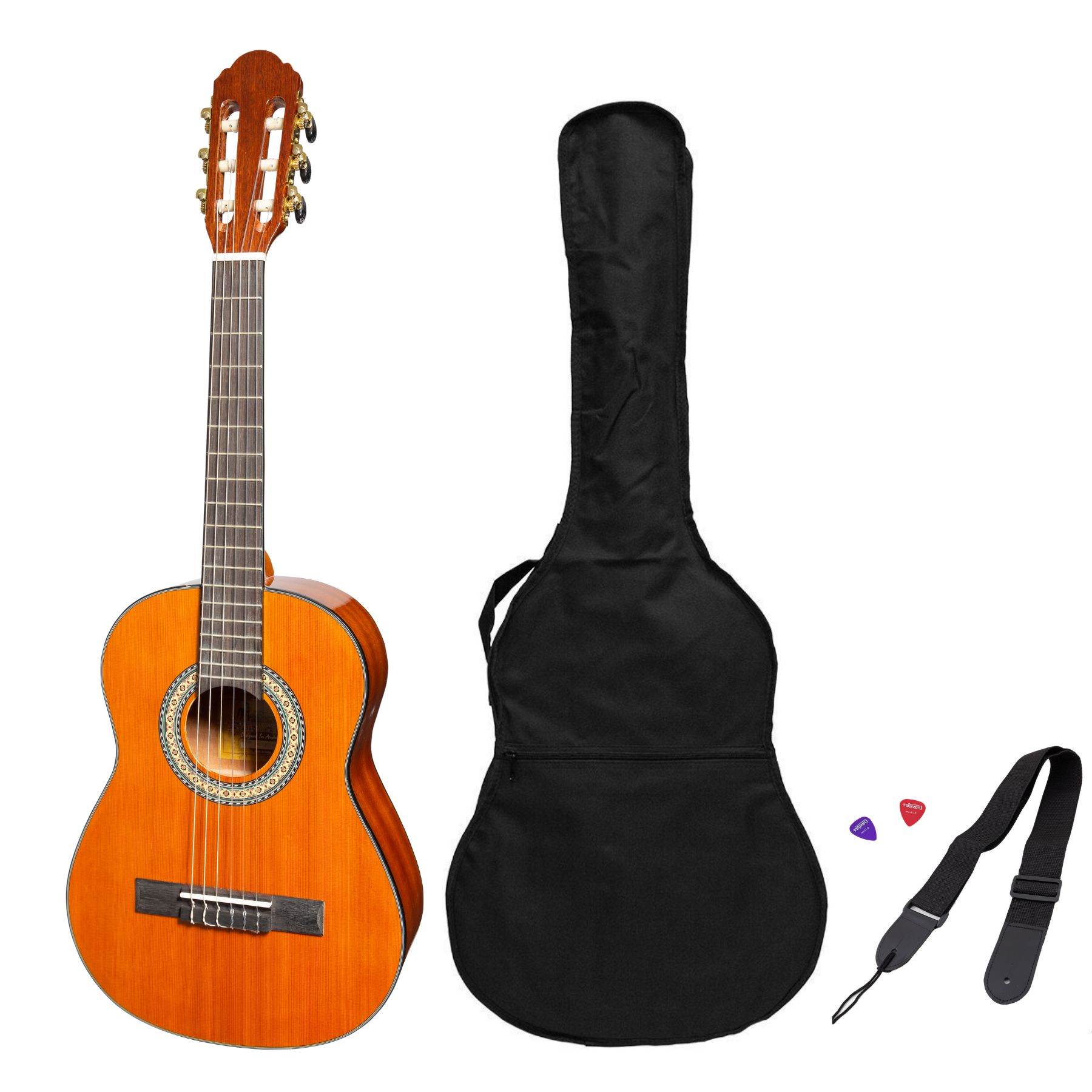 Martinez G-Series 1/2 Size Student Classical Guitar Pack with Built In ...